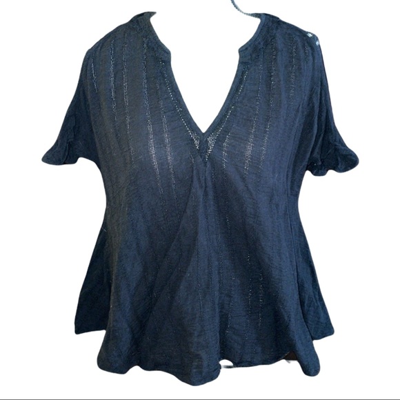 Derek Lam | Tops | Derek Lam Black Cold Shoulder Ruffle Trim Flowy Boho ...